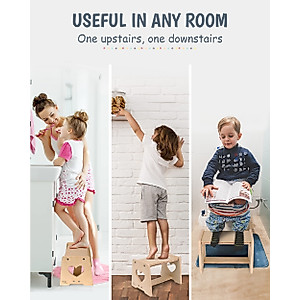 Wooden Toddler Step Stool for Kids 2 Pack - Non Slip Unfinished Wood Single Step Stools for Children - Ideal for Child Toilet, Bathroom, Kitchen, Sink, Potty Stool - Holds 200lbs