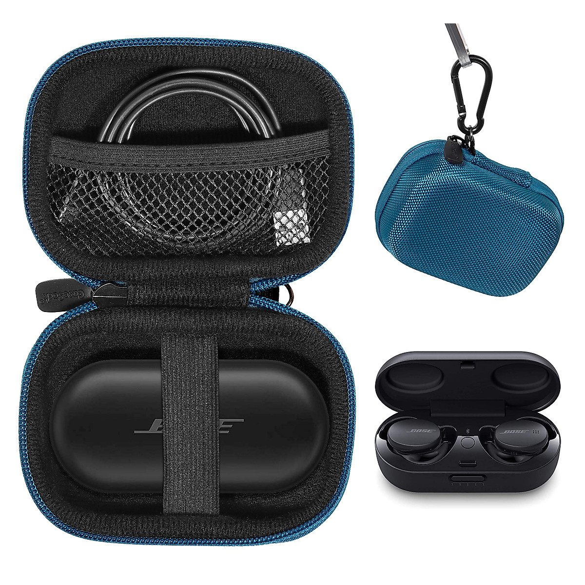 CaseSack case for Bose Sport Earbuds and QuietComfort Noise Cancelling Earbuds - True Wireless Earphones, Mesh Accessories Pocket, Compact Consolidation Carrying case