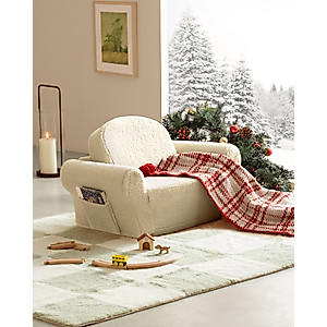 Tiny Land Kids Couch 2-in-1 Foldable Sofa Bed – 3D Teddy Curly with Pockets, Tactile Sensory-Enhancing Lounger for Toddlers, Ideal for Playroom – Afternoon Couch and Chair for Boys and Girls,Cream