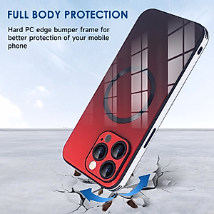 Guppy Compatible with iPhone 14 Pro Max Case Magnetic, with Full Camera Lens Protector [Compatible with MagSafe] Scratch Resistant Gradient Glass Back Cover Phone Case-Red