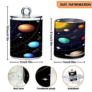 Solar System Galaxy 2 Pcs Qtip Holder Outer Space Organizer Dispenser Storage Canister Plastic Apothecary Jars Bathroom Vanity for Cotton Swab Ball Pads Floss