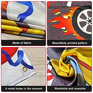 Racing Cars Happy Birthday Decorations Backdrop Banner, Race Car Fast Birthday Party Decorations Photo Background Backdrop for Birthday Party Supplies Boys Children Men Celebration, 63 x 39.4Inch