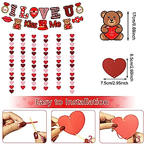 Valentines Day Decorations Set Romantic Bear Heart Banner Set Red Heart and Love Foil Balloons Red White Latex Balloons with 1000pcs Red Rose Petals Party Decor for Wedding Engagement Anniversary