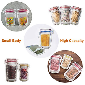 HAOT 30 Pack Mason Jar Zipper Bags, Food Storage Snack Ziplock Bags - Reusable Airtight Seal Food Storage Bags, Leak-Proof Tea Bags Refrigerator Organizor Kitchen Storage Outdoor