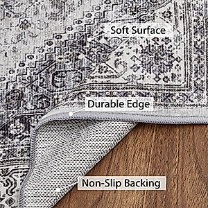 COZYLOOM Area Rug 8x10 Persian Rug Vintage Rug Indoor Floor Print Distressed Carpet Rug Velvet Mat Foldable Accent Rug Lightweight Kitchen Living Room Bedroom Dining Room, Grey