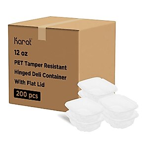 Karat 12oz PET Tamper Resistant Hinged Deli Container with Lid - 200 ct