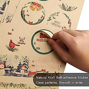 Giiffu 144 Xmas Adhesive Labels Natural Kraft Simple Christmas Self Adhesive Name Gift Tags ​Holiday Present Stickers