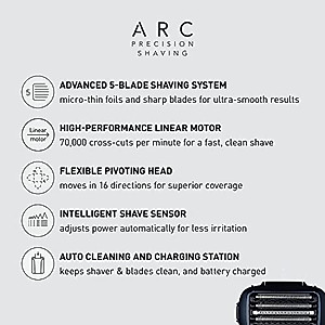 Panasonic Electric Razor for Men, Electric Shaver, ARC5 with Premium Automatic Cleaning and Charging Station, Wet Dry Shaver Men, Cordless Razor, with Pop-Up Trimmer ES-LV97-K, Black