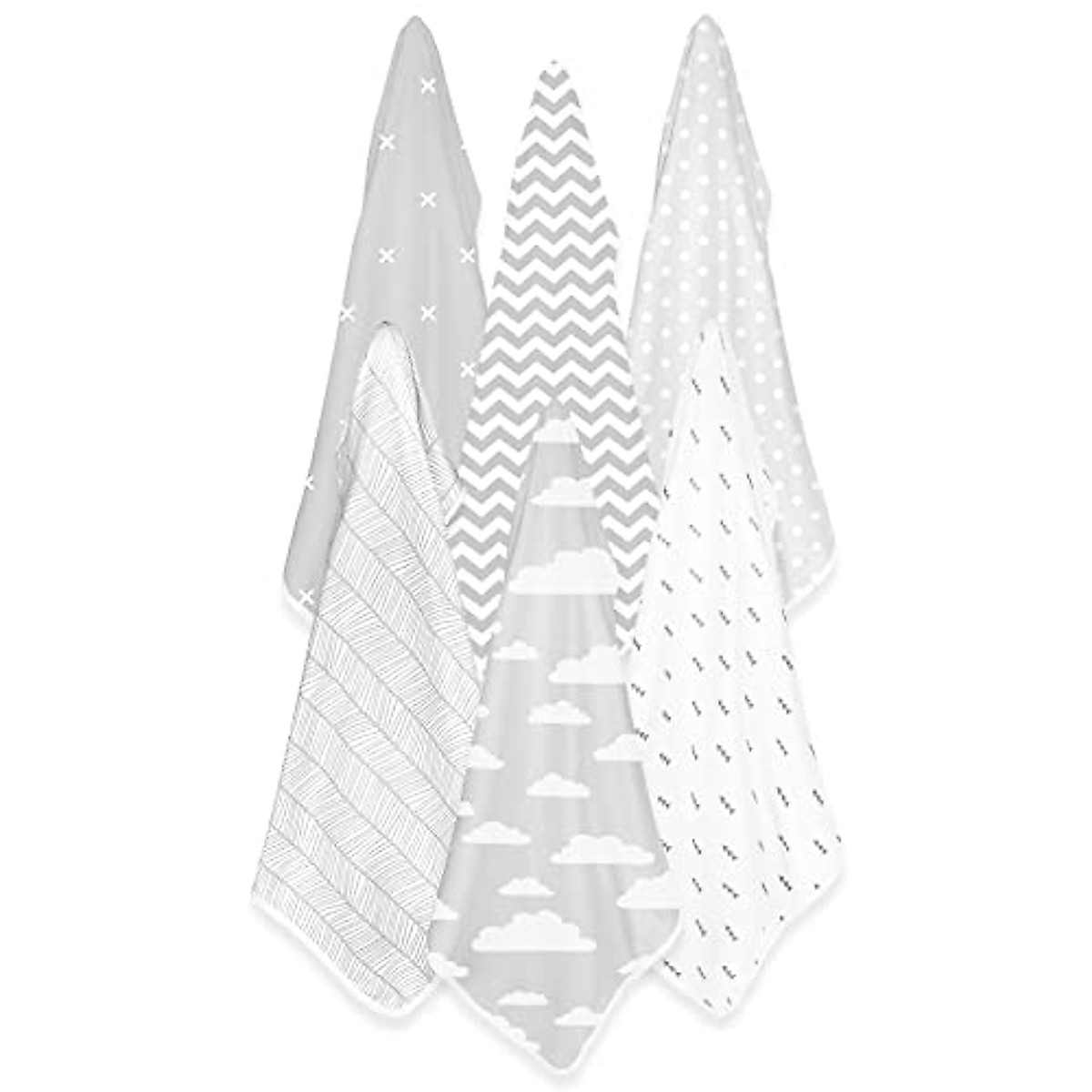 Baby Blankets – Soft Pure Cotton Blankets – 6 Pack of Breathable Swaddle Blankets – Unisex Baby Swaddle Blanket for Boys and Girls in Grey White Designs – Multi Use Blankey – 30 x 30 inches
