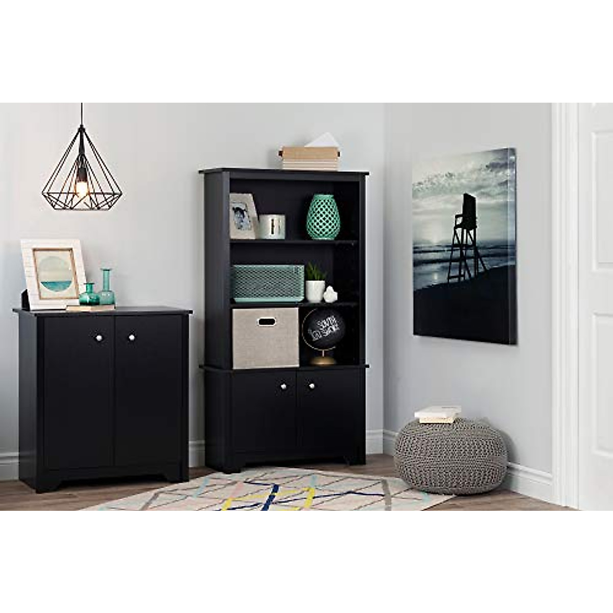 South Shore Small 2-Door Storage Cabinet with Adjustable Shelf, Pure Black