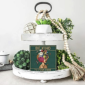 Positive Wooden Box Sign Desk Decor Retro be Kind to Your Mind Quote Wood Block Plaque Box Signs Rustic Box Sign for Home Living Room Shelf Table Decoration (5 X 5 Inch)