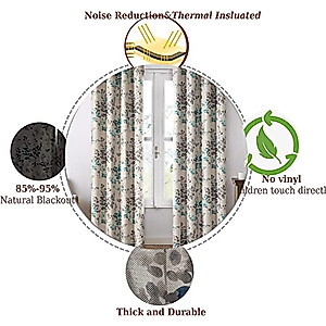 STACYPIK Farmhouse Elegant Floral Blackout Curtains Living Room Thick Linen Thermal Insulated Boho Drapes 96 Inches 2 Panels,Grommet Room Darkening Curtains Works for Window Heavyweight Curtains