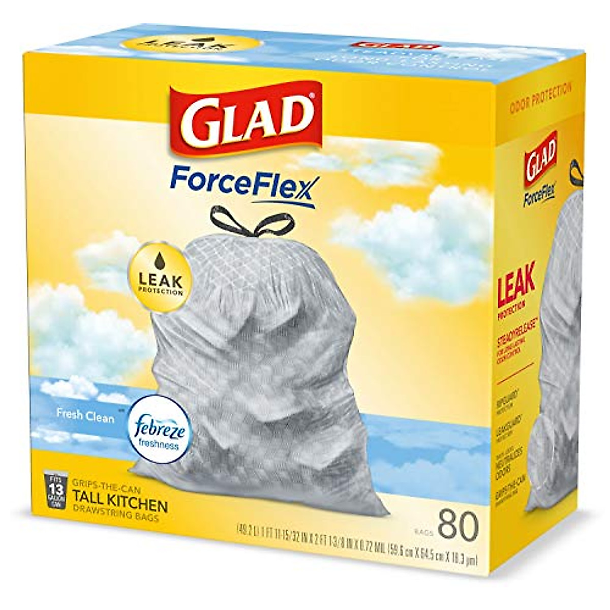 Glad OdorShield Drawstring Tall Kitchen Trash Bags - Fresh Clean - 13 Gallon - 80 Count