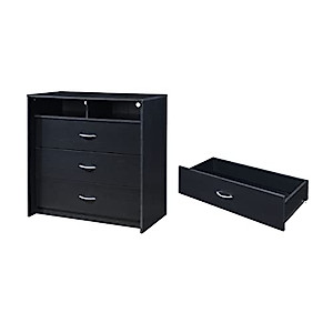Hodedah 3-Drawer 1-Open Shelf 2 Compartments Dresser, Black