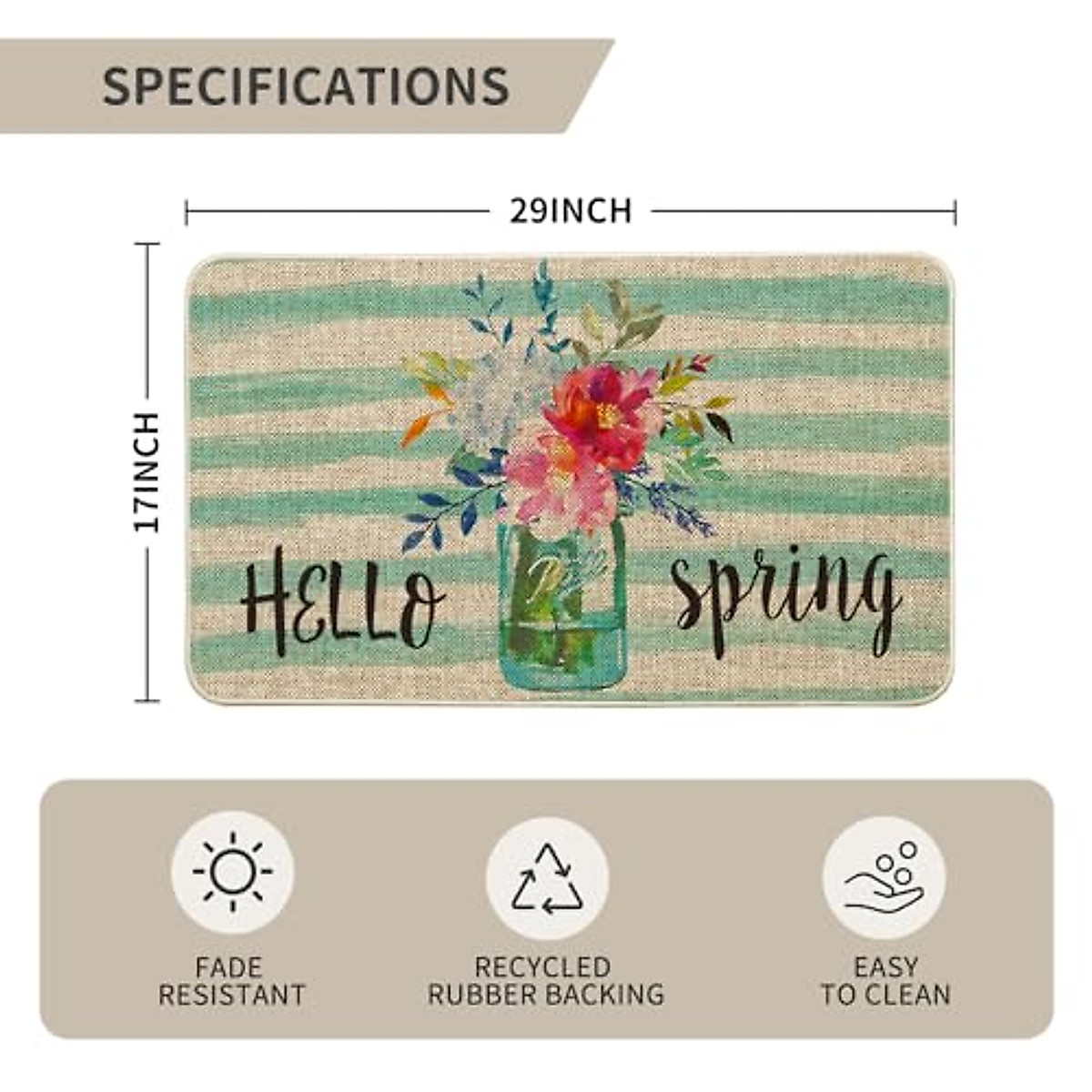 Artoid Mode Watercolor Stripes Hello Spring Doormat, Seasonal Holiday Home Low-Profile Floor Mat Switch Mat for Indoor Outdoor 17 x 29 Inch