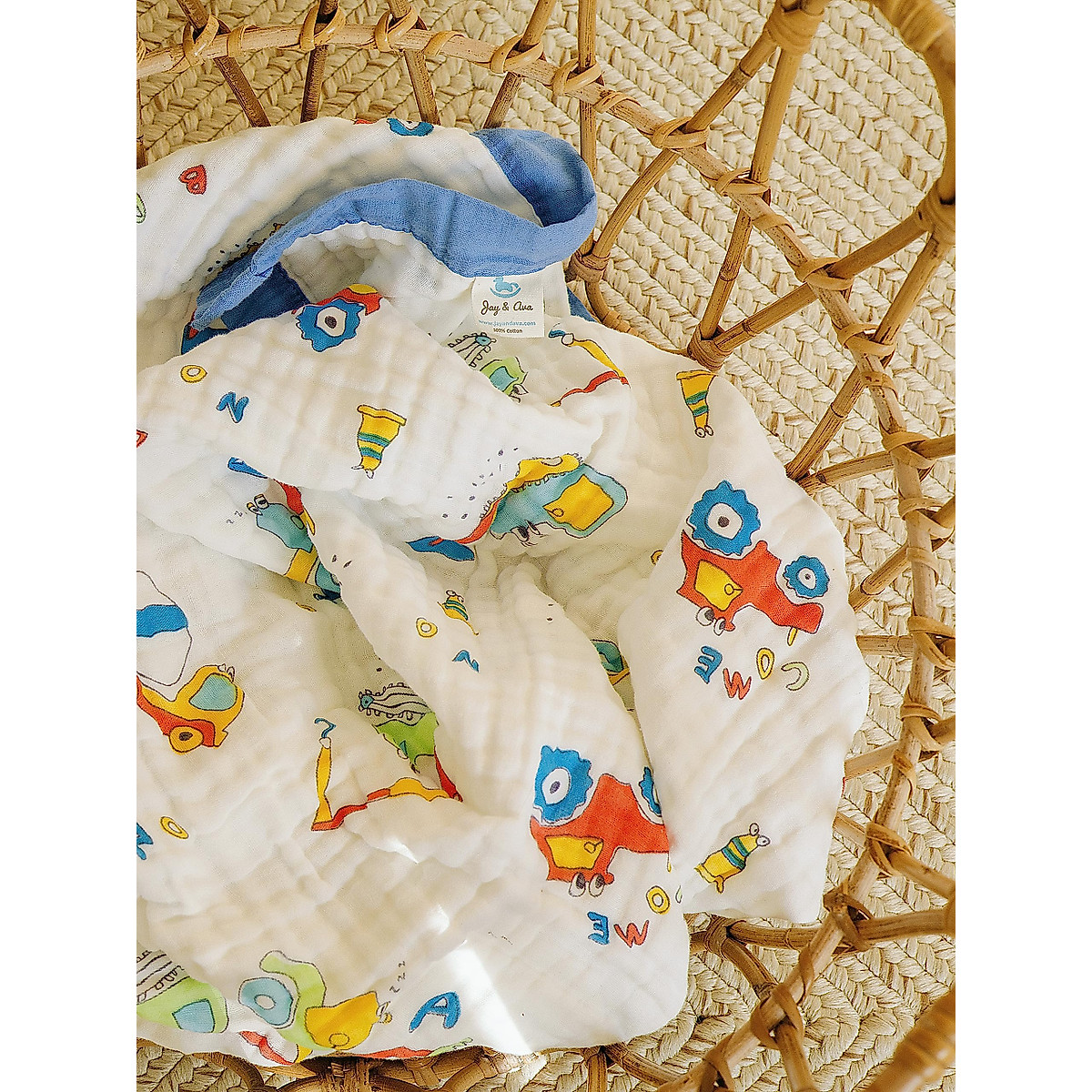 Jay & Ava Baby Muslin Blanket 42” x 42”, Soft Toddler Cotton Baby Blankets for Boy, 4 Layers Bed Muslin Throw for Baby Crib, Large Baby Receiving Blanket - (Blue Star Space)