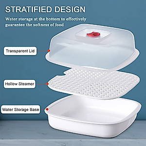 𝗠𝗶𝗰𝗿𝗼𝘄𝗮𝘃𝗲 𝗦𝘁𝗲𝗮𝗺𝗲𝗿 𝘄𝗶𝘁𝗵 𝗟𝗶𝗱 𝗮𝗻𝗱 𝗧𝗿𝗮𝘆, Microwave Bowl, Large Square Drain Basket, Vegetable Storage Plate, Kitchen Microwave Cookware Supplies, Food Container