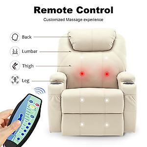 Korser Recliner Chair, Rocking Chair with Massage and Heat, 360° Swivel Recliner Chairs for Adults, Rocker Manual Recliner with Remote Control and Cup Holder for Living Room, Bedroom, Nursery