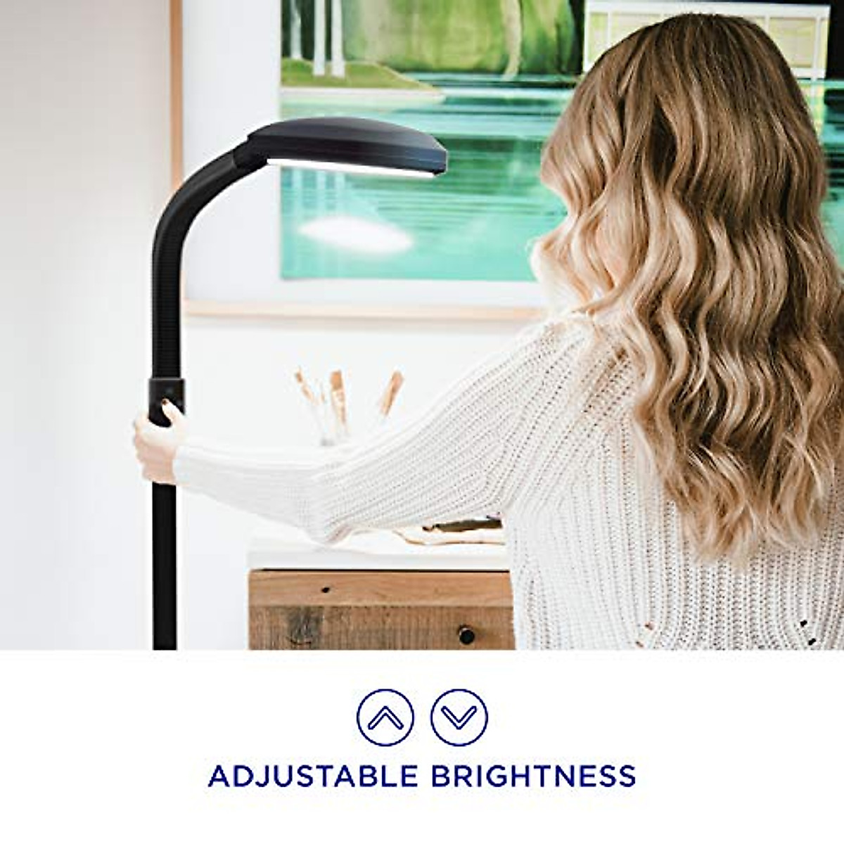 Verilux SmartLight Full Spectrum LED Modern Floor Lamp with Adjustable Brightness, Flexible Gooseneck and Easy Controls - Reduces Eye Strain and Fatigue - Ideal for Reading, Artists, Craft (Black)