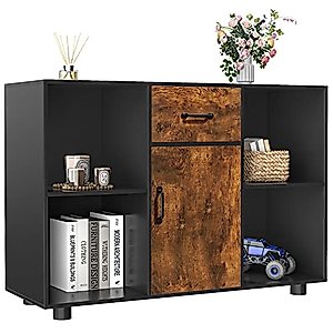 JUMMICO Storage Cabinet with Doors and Shelves Floor Cabinet Sideboard with Solid Wood Top Accent Cabinet for Living Room, Dining Room and Hallway