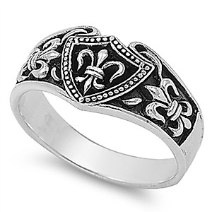 Fleur De Lis Shield Fashion Classic Ring New 925 Sterling Silver Band Size 8