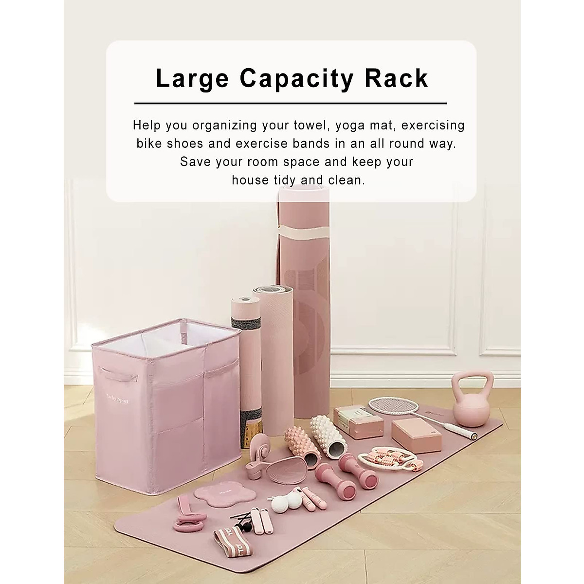 Home Gym Storage Rack Yoga Mat Holder, Dumbbells Kettlebells Foam Roller Storage Basket, Workout Equipment Storage Organizer, Women Men Workout (Size : M)