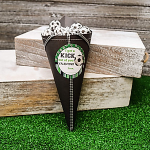 Kick Out of You Soccer-Themed Valentine Party Favor Sticker Labels, 40 2" Party Circle Stickers by AmandaCreation, Great for Classroom Valentines, Envelope Seals, Gifts & Treats