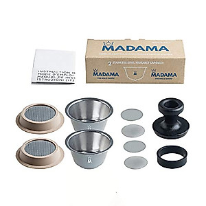 Madama - Refillable and Reusable Capsule Compatible with Dolce Gusto. Stainless Steel and Food-grade Silicone. Pack of 2 pods