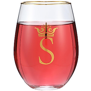 COFOZA Personalized Initial Gifts Letter S 15 Ounce Wine Glass Tumbler Wedding Bridesmaid Birthday Graduation Gift for Men Women Monogrammed Gift Cup (S)