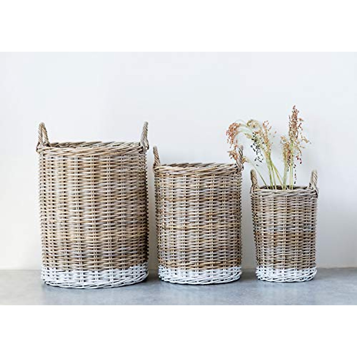 Creative Co-Op Beige Rattan White Dipped Base & Handles (Set of 3 Sizes) Baskets