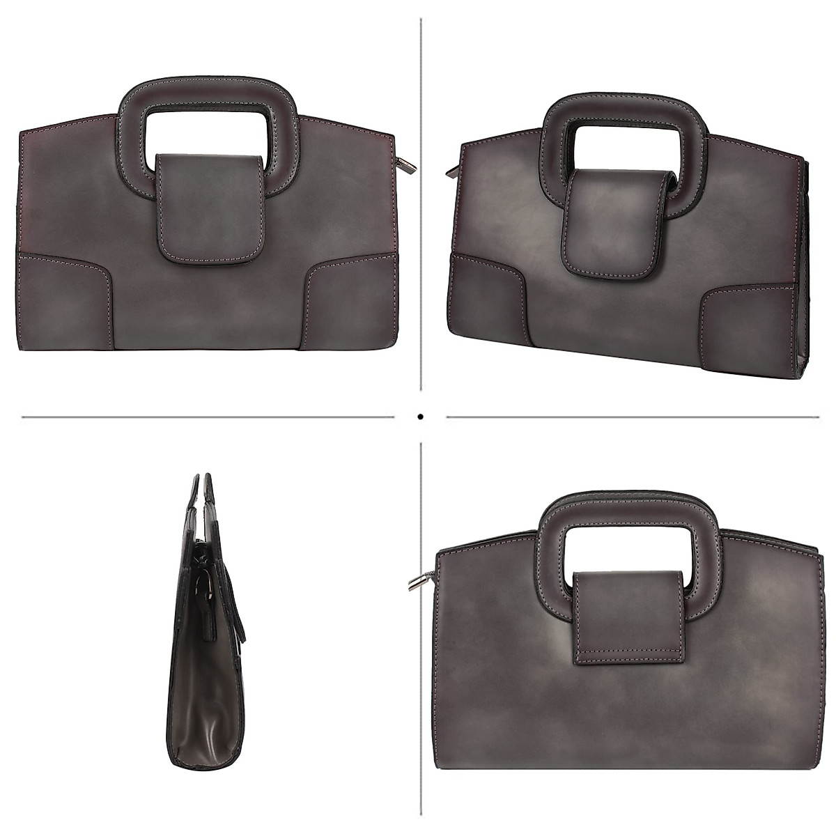 CLARA Women Vintage Flap Tote Top Handle Satchel PU Leather Clutch Handbag Purse Shoulder Bag (00358Gray)