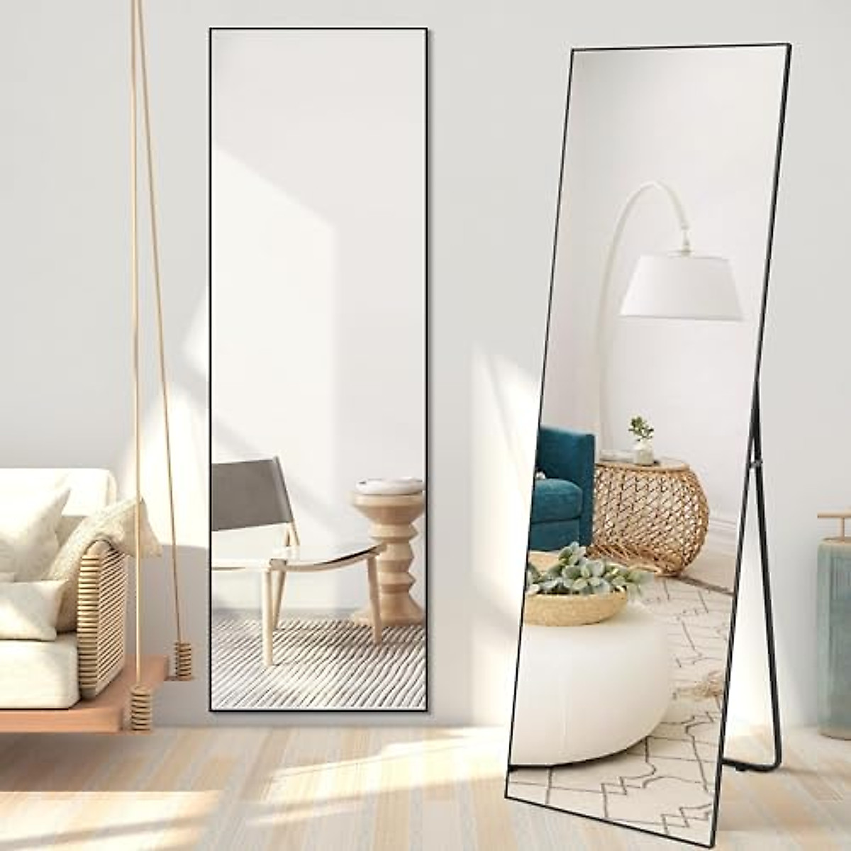 ENJOYBASICS 63"x20" Full Length Mirror with Stand, Large Body Mirror Hanging or Leaning Against Wall, Aluminum Alloy Wall Mirror, Floor Mirror for Bedroom Living Room Dressing Room, Black