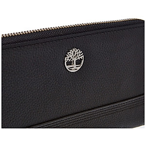 Timberland womens Leather Rfid Zip Around Wallet Clutch With Wristlet Strap, Black (Pebble), One Size