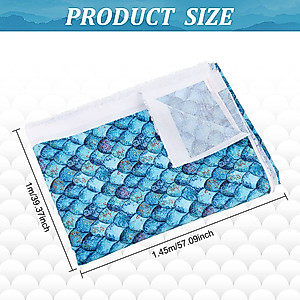 FINGERINSPIRE Mermaid Scales Fabric Cotton Fabric 39x57 inch Deep Sea Blue Polyester Fabric Mermaid Printed Fishscale Pattern Fabric Cloth for T-Shirt, Dress Sewing, DIY Craft, Tablecloth