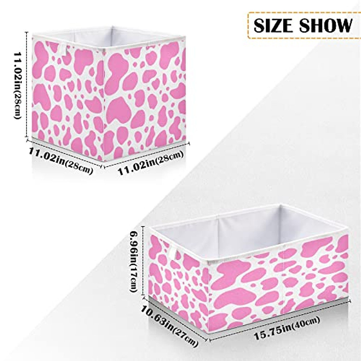 xigua Pink Cow Print Cube Storage Bins Organizer - 11x11x11 Inch Foldable Fabric Storage Baskets with Dual Handles for Closet Room Storage Room Shelves (1PACK)
