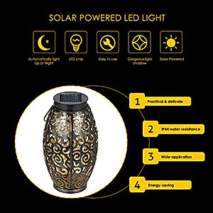 2 Pack Solar Lanterns, Hanging Solar Lantern Outdoor Lantern Solar Powered Lantern with Handle Metal Waterproof Decorative Solar Garden Lights for Patio Yard Pathway Walkway