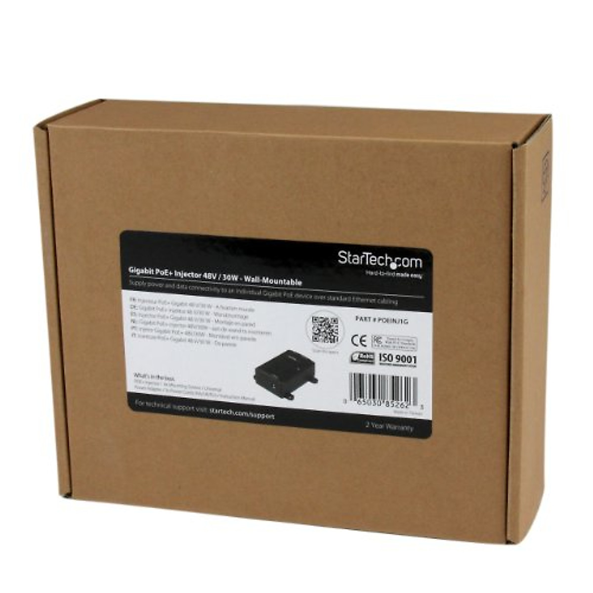 StarTech.com 1 Port Gigabit Midspan - PoE+ Injector - 802.3at and 802.3af - Wall-Mountable Power over Ethernet Injector Adapter , TAA (POEINJ1G)