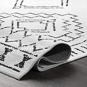 nuLOOM Noa Machine Washable Tribal Moroccan Ultra Thin Area Rug, 8x10, White