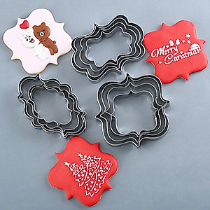 Plaque Frame Cookie Cutter 4Pcs/Set, Stainless Steel Pastry Biscuit Cookie Cutter Set Fondant Pancake Cutters Mold (Style 1)