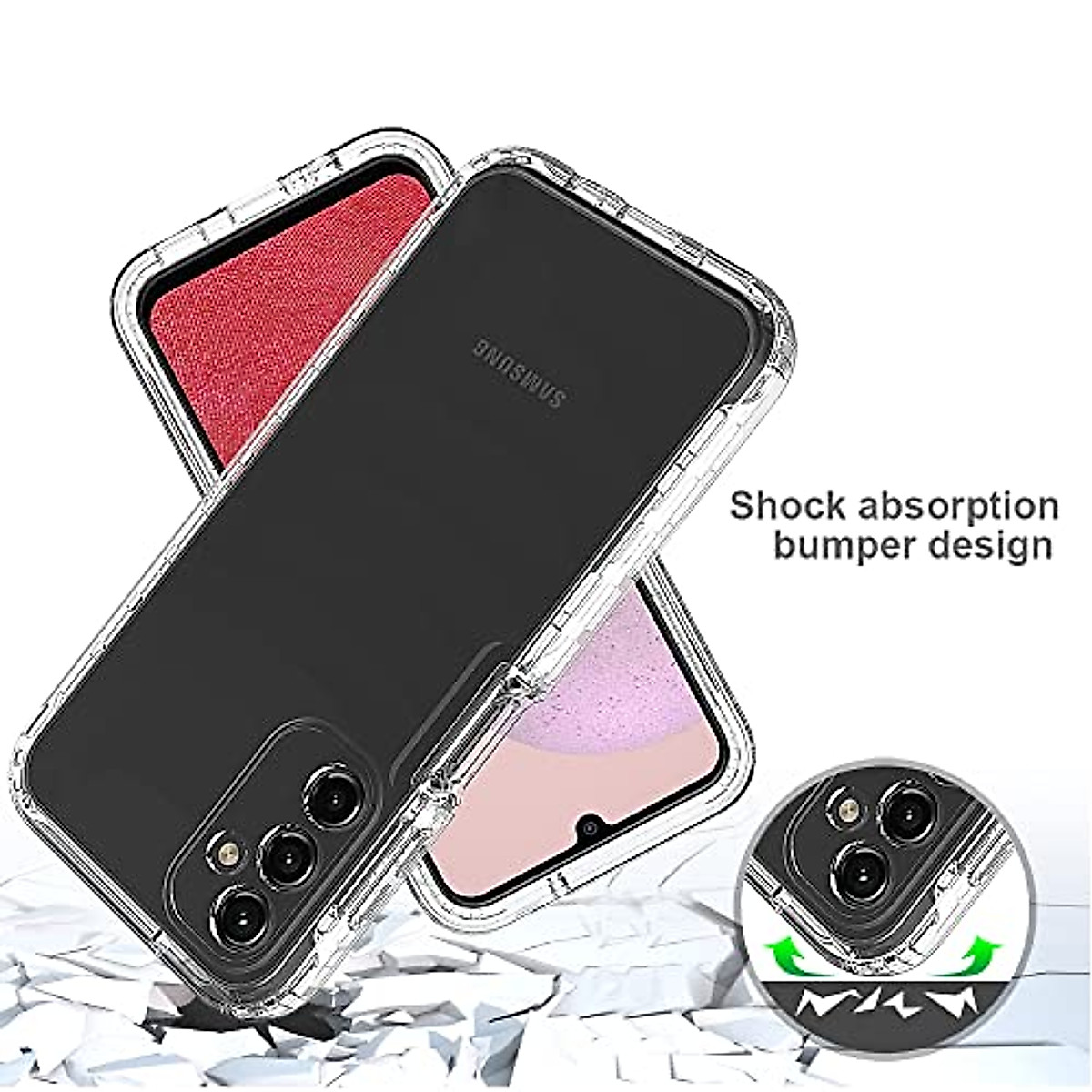 Dzxouui for Samsung A14 5G Case with [2 Pack] Screen Protector, Heavy Duty Shockproof Bumper Full Body Transparent Soft TPU Protection Cover Phone Cases for Samsung Galaxy A14 5G, Clear