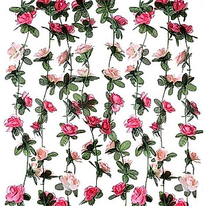 Miracliy 2 Pack 16.4 FT Artificial Flower Hanging Flower Wall Fake Vines Rose Ivy Home Wedding Party Garden Room Décor