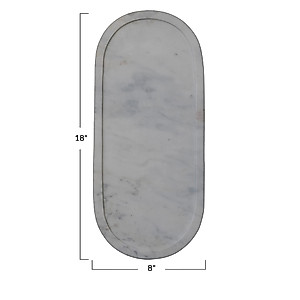 Bloomingville Modern Oval Marble Serving Raised Edge, White Tray
