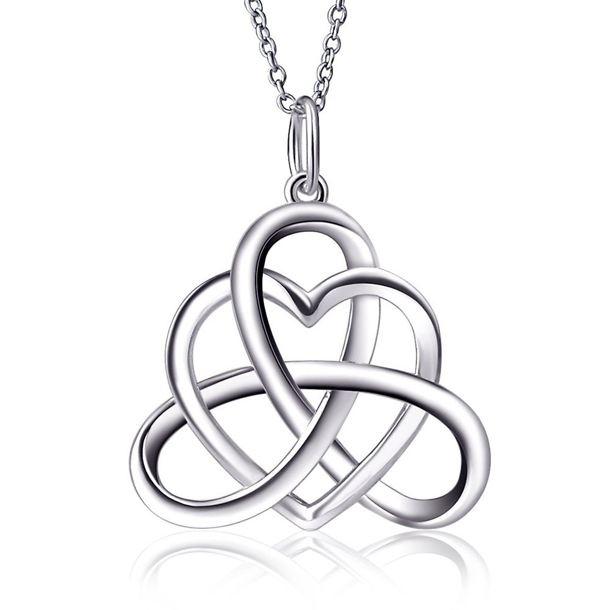 DAOCHONG 925 Sterling Silver Good Luck Irish Heart with Triangle Celtic Knot Vintage Pendant Necklace, Rolo Chain 18"