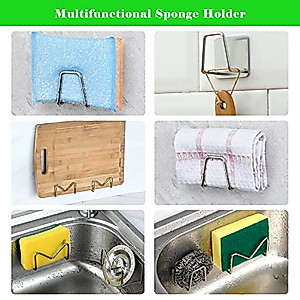 NiHome 2PCS Adhesive Sponge Holders SUS304 Stainless Steel Mini Kitchen Sink Caddy Set, Two Small Sizes for Kitchen Accessories Brushes Scrubs Rustproof Waterproof Quick-Drying Minimal Space Saving