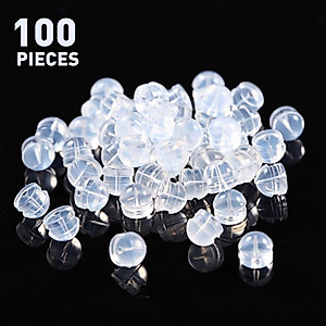 100 Pieces Clear Earring Backs Hamburger Shaped Earring Safety Backs Secure Locking Earring Backs Silicone Earring Backs Stopper for Jewelry Accessories Supplies, 2 Sizes