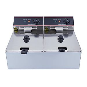 TAIMIKO Commercial Deep Fryer, Countertop Deep Fryer with Handle&Basket,Stainless Steel Electric Deep Fryer for Commercial Restaurant Fast Food Restaurant (1300W×2,6L×2)