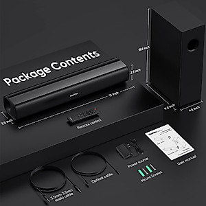 Saiyin Sound Bars for TV with Subwoofer,2.1CH Soundbar for TV,PC,Gaming, Surround Sound System for TV with Bluetooth/Optical/AUX Connection,17 Inch, Wall Mountable