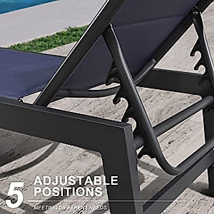 PURPLE LEAF Outdoor Chaise Lounge Set of 2 Aluminum Patio Lounge Chair with Wheels and Side Table Pool Chaise Lounge Chair for Outdoor Backyard Poolside Navy Blue