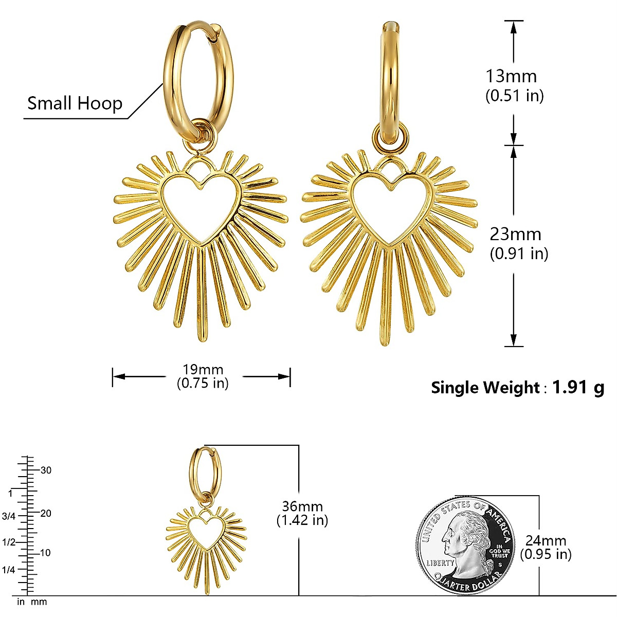 BUEMMR Heart Earrings For Women, Gold Heart Dangle Earrings for Women Trendy, Thick 14K Gold Plated Drop Earrings, Sparkling Dainty Earring For Women