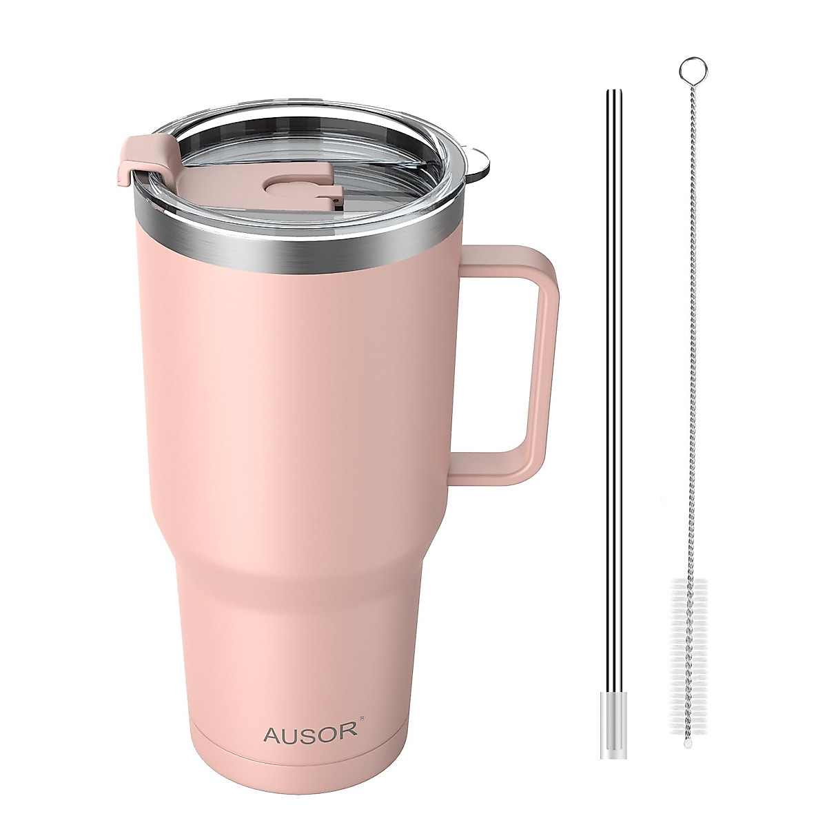 AUSOR 30 oz Tumbler with Lid and Straw,Water Bottle,Insulated Tumbler for Hot & Cold, Purple & Pink